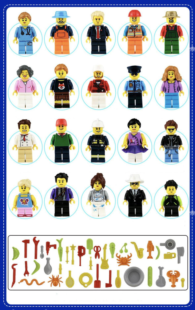 Bulk 20 Lego Compatible Minifigures City Community People with Accesso ...