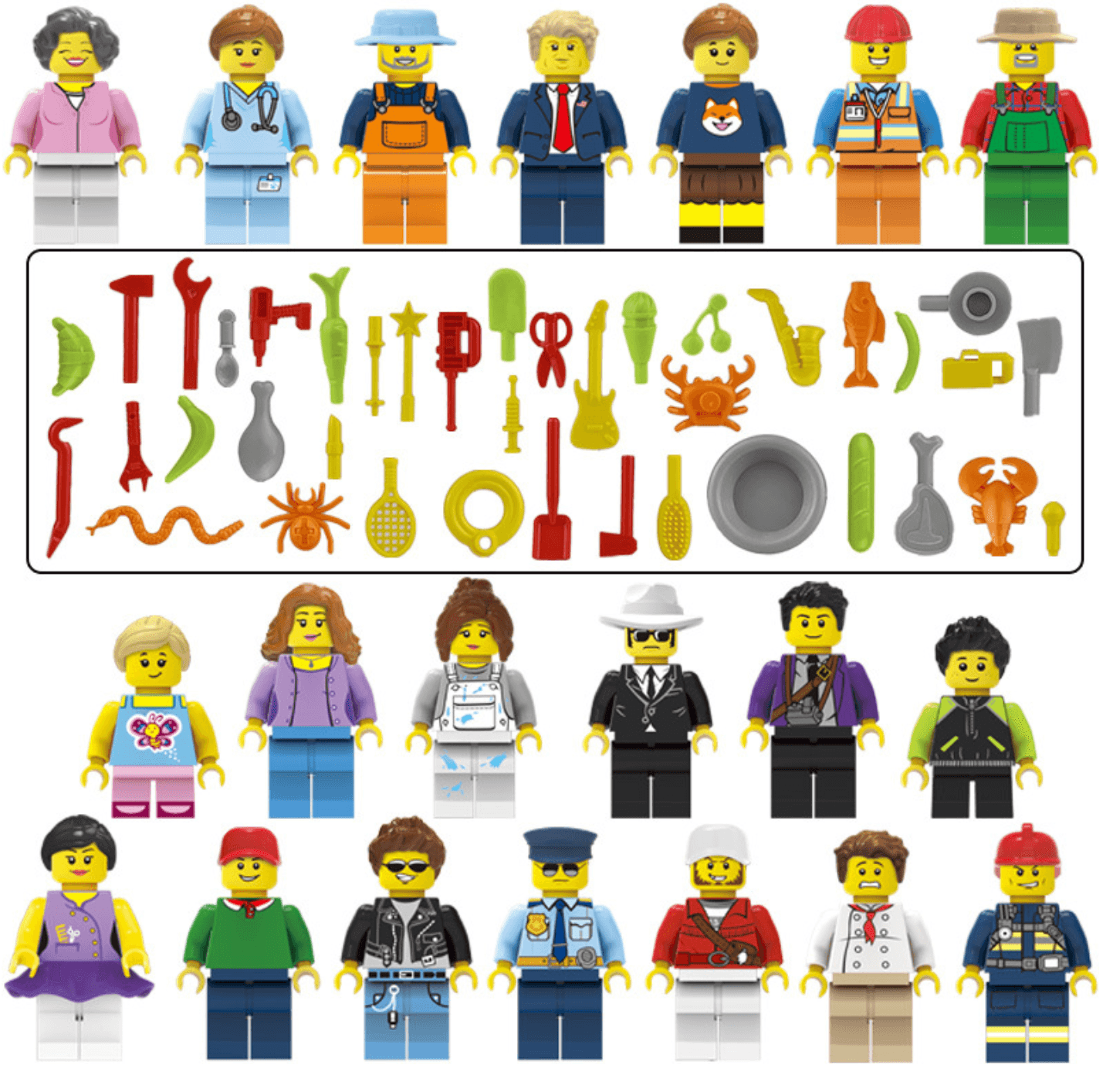 Bulk 20 Lego Compatible Minifigures City Community People with Accesso ...